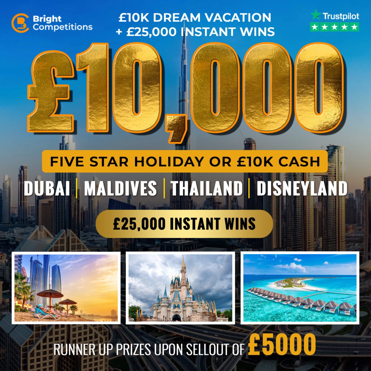 £10,000 Holiday Voucher or £10,000 + 100 Instant Cash Wins Worth £ ...